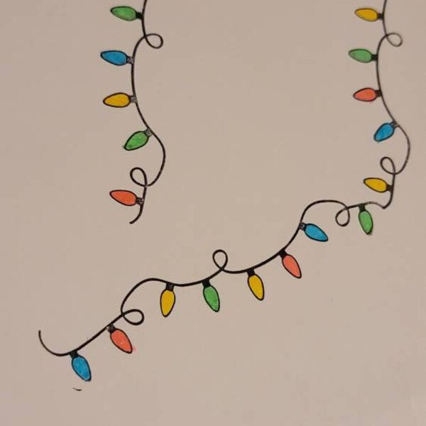 String of Christmas Lights Border Rubber Stamp, Holiday Lights Bulbs ...