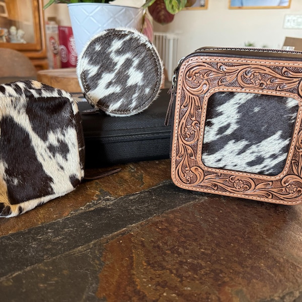 COWHIDE JEWELRY BOX | Storage Travel Case | Leather Tooled Leather ...