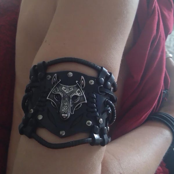 Wide Black Bronze Steampunk Leather Bracelet, Wrap Alchemist Potion Bracer, Genuine Leather ...