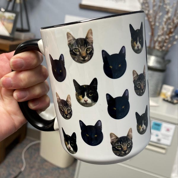 The Cats Lying on a Bookshelf Mug - Cats and Books Seamless Pattern Mug ...