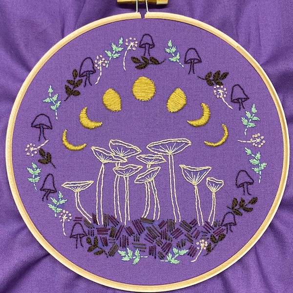 FAIRY RING - Pdf Embroidery Pattern, Embroidery Hoop Art, Lunar Phases ...