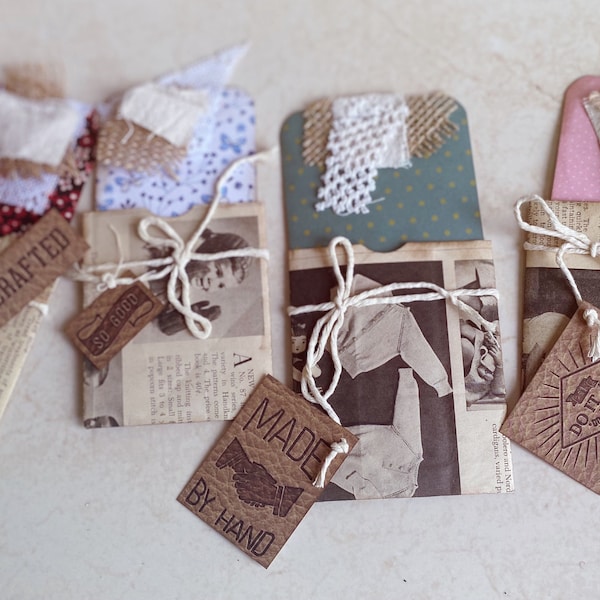 9 Hand Embellished Junk Journal Tags Vintage Newsprint/writing ...