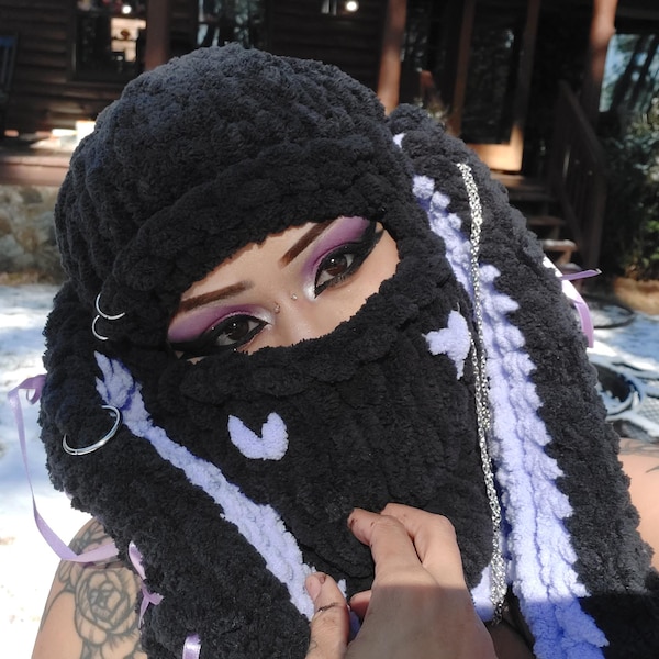 Balaclava Ski Mask Long Bunny Ears, Bunny Ears Hat, Bunny Ears Crochet ...