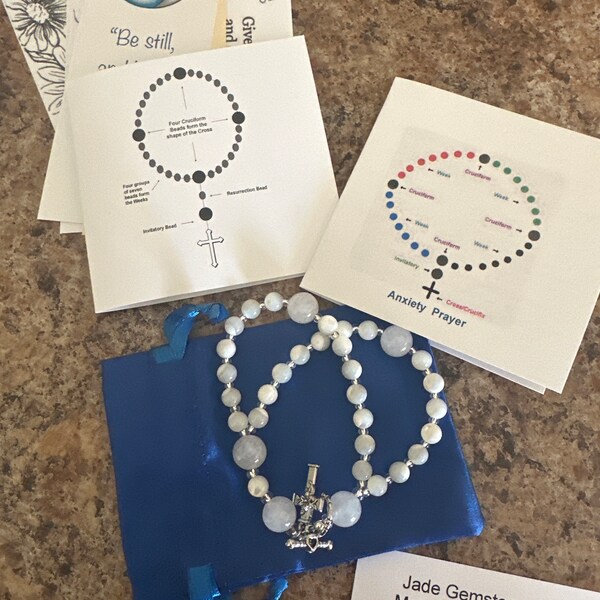 Blue Ceramic and Decorative Wood Cross Protestant Prayer Beads ...