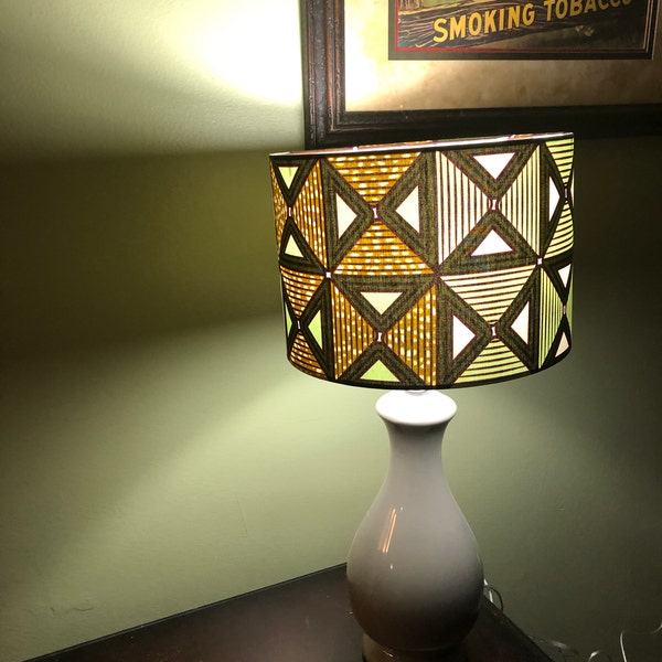 Large African Print Drum Lampshade, Cylindrical Lampshade, Geo Print ...