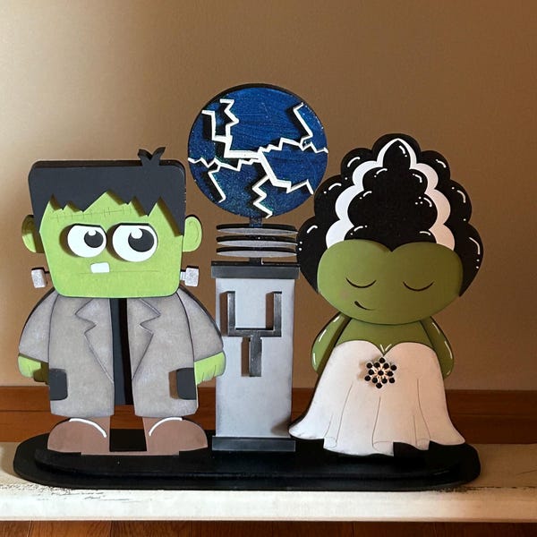 Hand-painted Frankenstein & Bride Stand: Halloween Mantle Decor, - Etsy