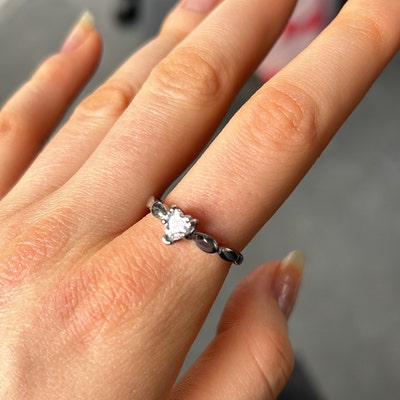 Black Couples Engraved Promise Ring Set Diamond Heart Ring Set Matching ...