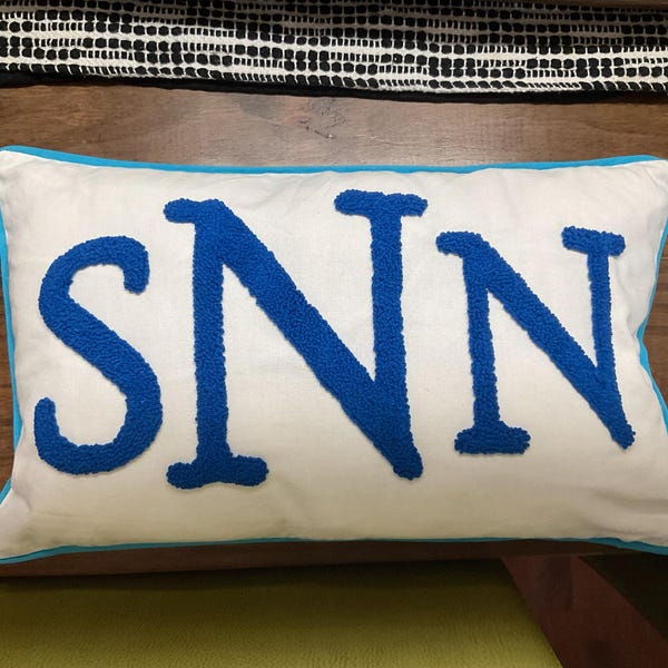 Monogram Embroidered Pillow, Initial Punch Needle Pillow, Custom Lumbar ...