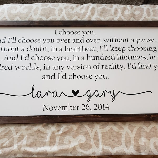I Choose You Sign I'll Keep Choosing You Personalized Name Date Sign ...