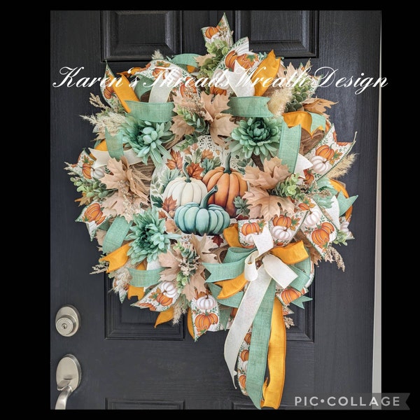 Round Fall Wreath Sign, Fall Wreath Sign, Green, White and Orange ...