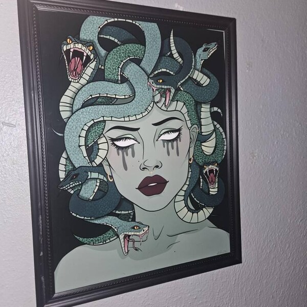 Medusa - Art Print (green) Snake Haired Woman Greek Mythology Art Deco ...
