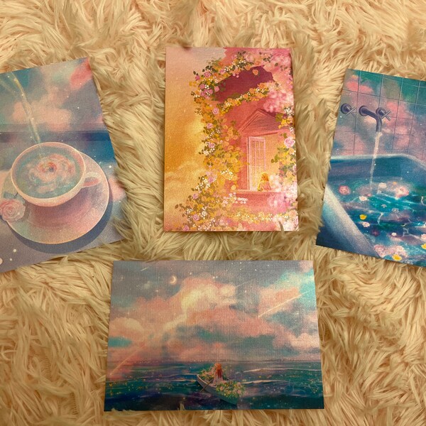 Art Postcard Set (4) - Custom Art Postcards, Personalized Illustrated ...