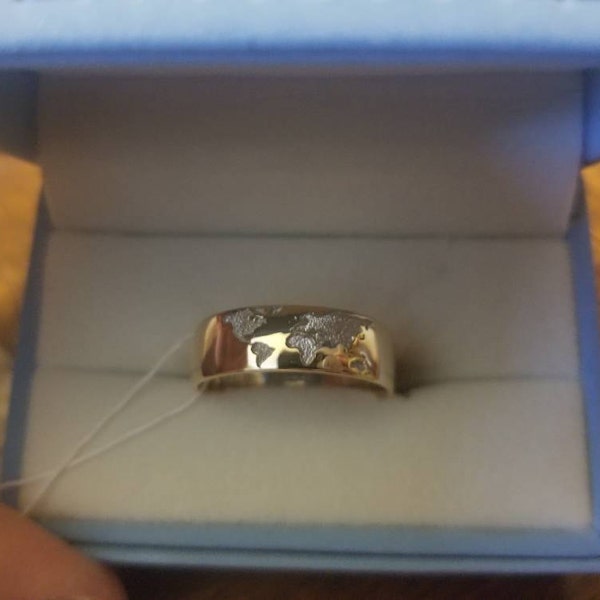 Unique 14k Gold Ring With World Map. Custom Made Ring. World Map ...