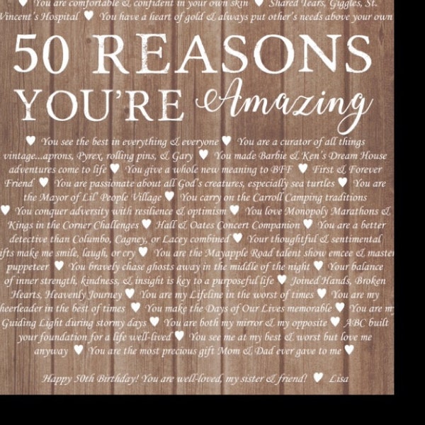 50 Reasons We Love You Canvas Print, Custom Birthday Gift - Etsy