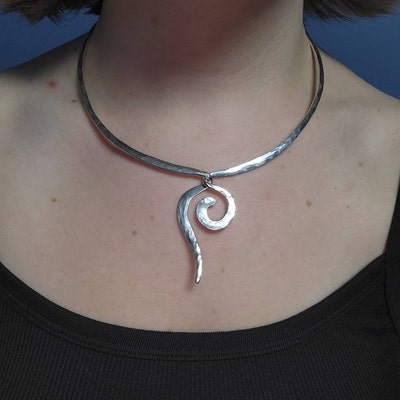Niobium, Hand Forged and Anodized, Drop Swirl Pendant chain Included - Etsy