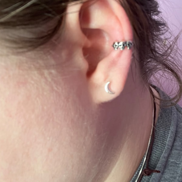 Sterling Silver Star and Moon Ear Cuff, Silver Night Sky Ear Cuff, Non ...