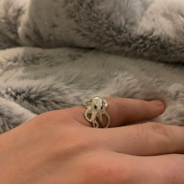 Sterling Silver "octopus" Ring W/blue Diamond "eyes" - Etsy