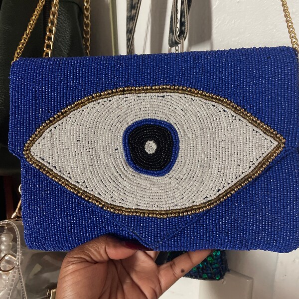 Blue Floral Beaded Clutch, Seed Bead Clutch Bag, Boho Handbag ...