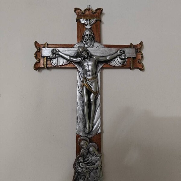 Wall Hanging Cross Silver Holy Trinity Father Son Holy Spirit Crucifix ...