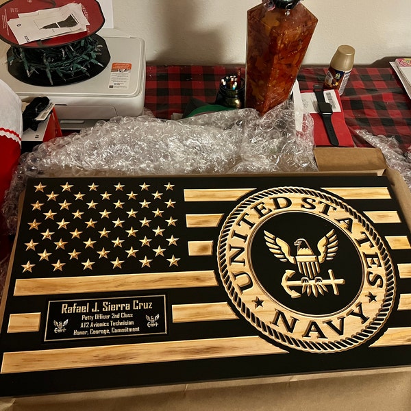 Personalized Navy Wooden American Flag: Military Retirement Gift - Etsy