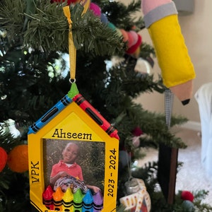 Crayon Picture Frame School Grades Personalized Christmas Ornament-prek ...