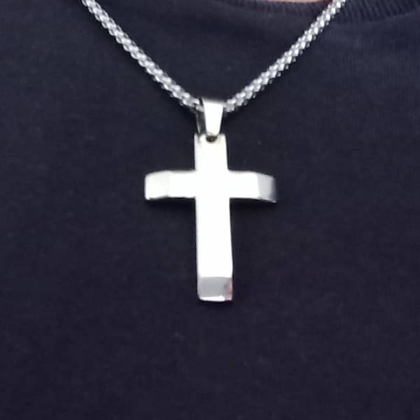 Ladies Personalised Cross Necklace, Silver Stainless Steel Engraved ...