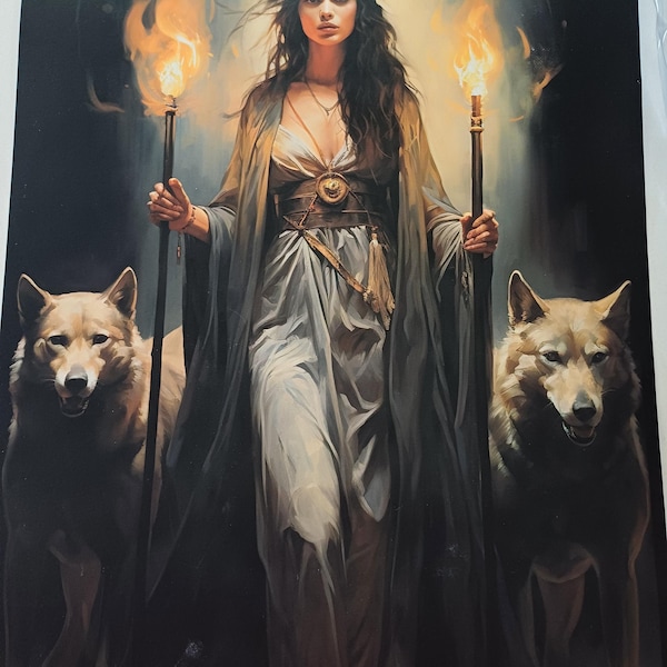 Gothic Hecate Portrait With Third Eye, Dogs, Moon Goddess of the ...