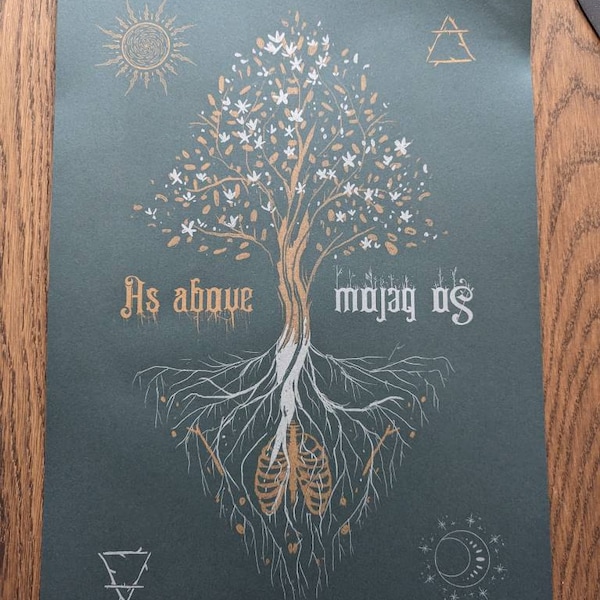 As Above, so Below A3 Risograph Print- Metallic Gold and Silver Ink ...