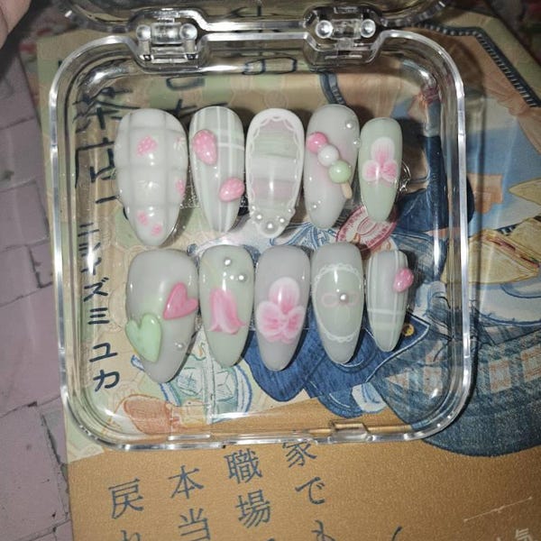 Strawberry Matcha Dango Aesthetic Press on Nails - Etsy