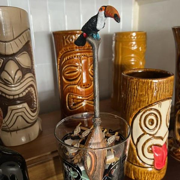 Tiki Swizzle Sticks, Chunky Moai Tiki Pendant Necklace Handmade in the ...