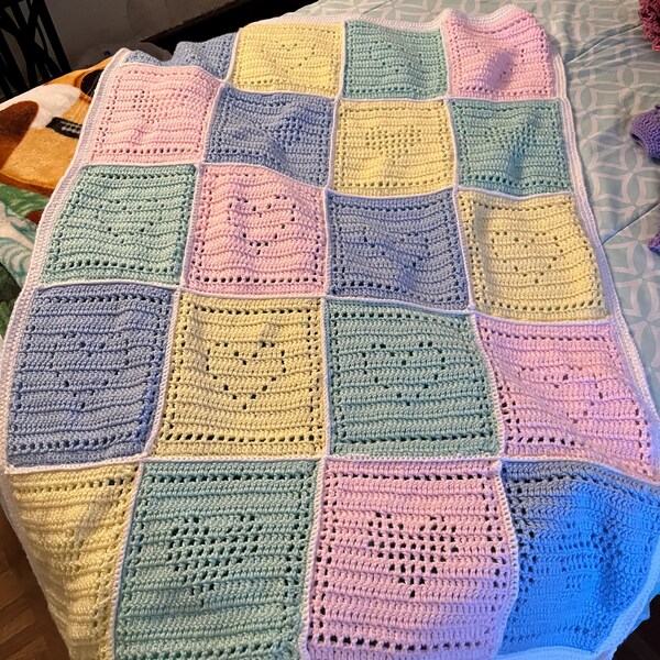 Crochet Blanket Pattern Diamond Checkers Filet Blanket PDF, Uk and Us ...