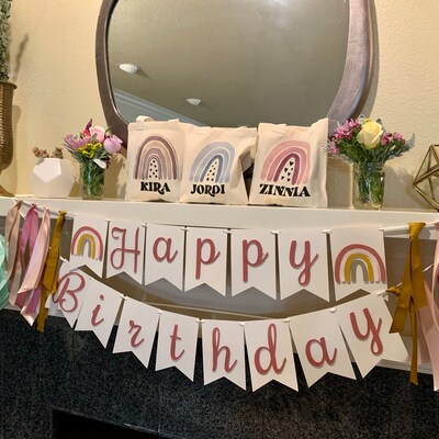 Boho Rainbow Happy Birthday Banner Rainbow Theme Sign Modern - Etsy