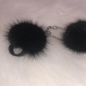 Black Furry Ring, Mink Pompom Ring, Mink Finger Ring With Genuine ...