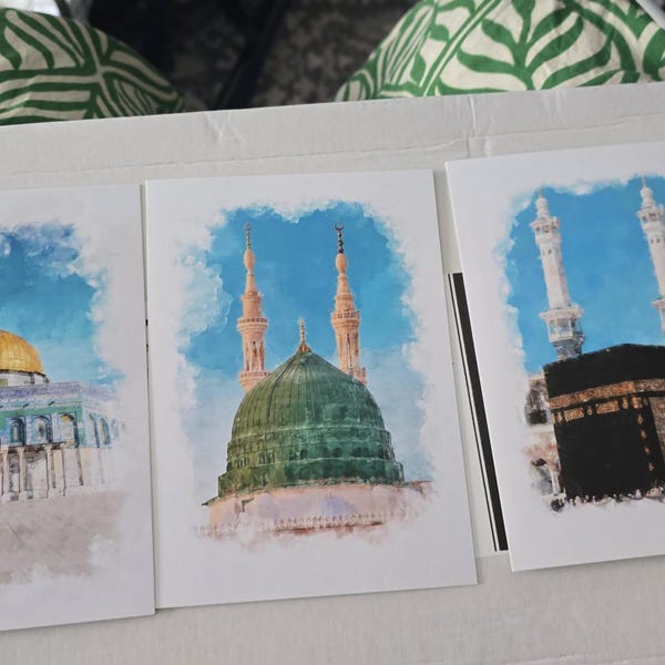 Watercolor Painting of Kaaba Mecca Through an Archway - Wall Art, Home ...