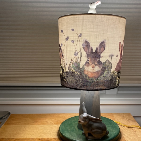 Lamp Shade Cabbage Patch - Drum Lampshade Rabbit Decor Green Bunny Lamp ...