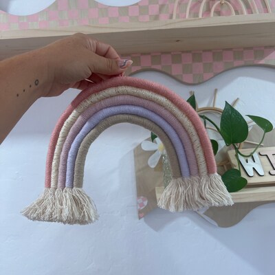 Hand Wrapped Macrame Rope Rainbow With Wood Bead Accent - Etsy