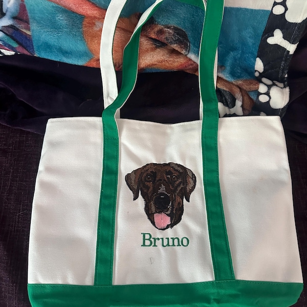 Custom Embroidered Pet Portrait Tote Bag: Dog Cat Mom Gift - Etsy