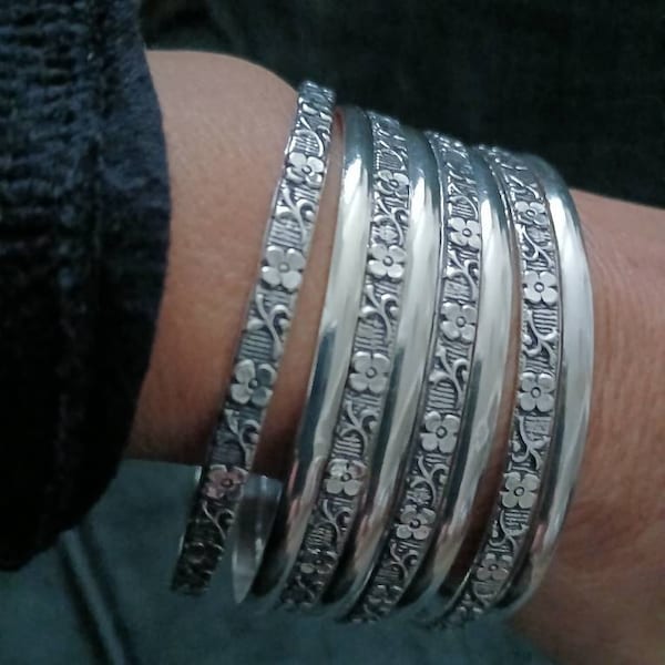 Solid Silver Bangle, Set of 8 Bangle, Silver Bangle, Handmade Bangle, Women Bangle, Wide Boho ...