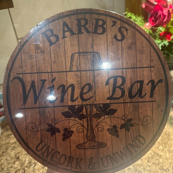 Personalized Wine Bar Sign, Custom Round Metal Family Name Sign, Uncork ...