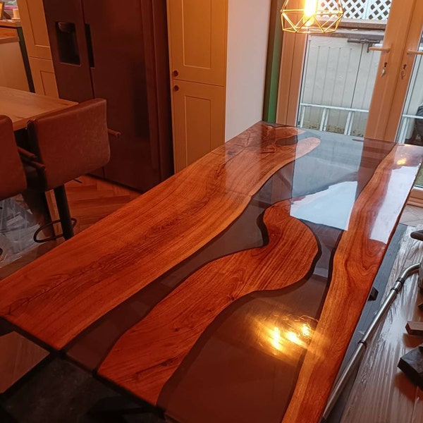 Luxury Copper Epoxy Wooden Table, Live Edge Table , Epoxy Ocean River ...