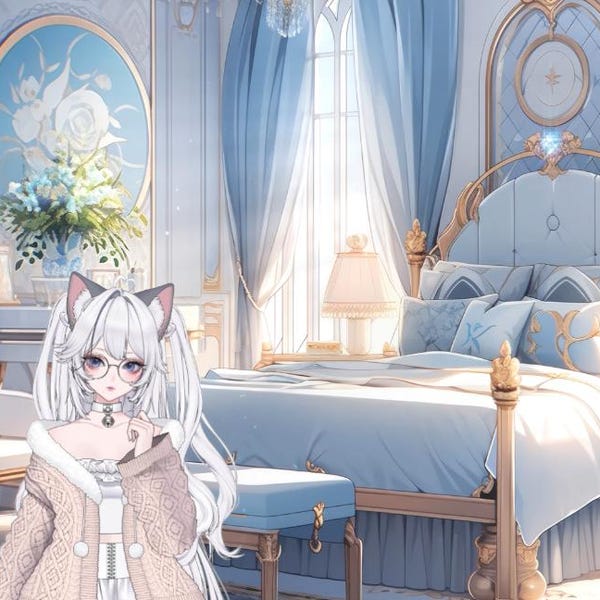 Animated Vtuber Background for Twitch, Angelic Blue and Gold Bedroom ...