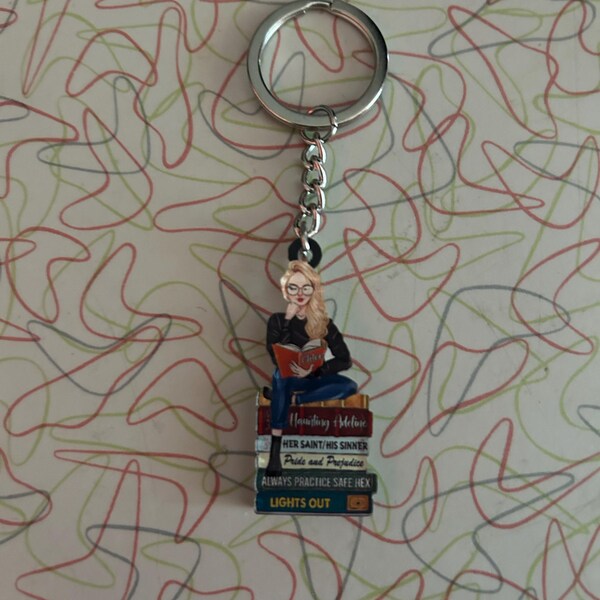 Personalized Girl Reading Book Acrylic Flat Keychain, Custom Book ...