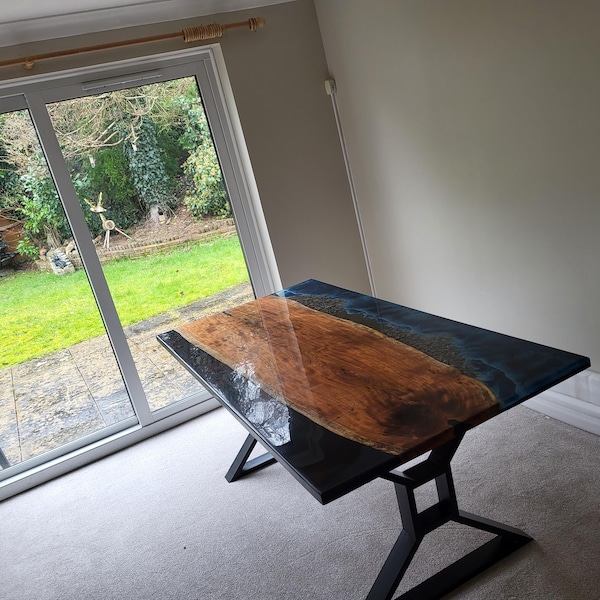 Luxury Copper Epoxy Wooden Table, Live Edge Table , Epoxy Ocean River ...