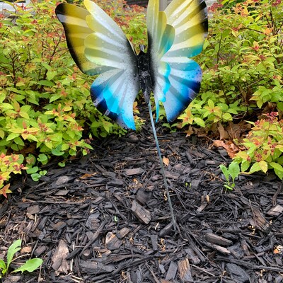 Metal Butterfly Garden Stake Blue and Yellow Butterfly Garden - Etsy