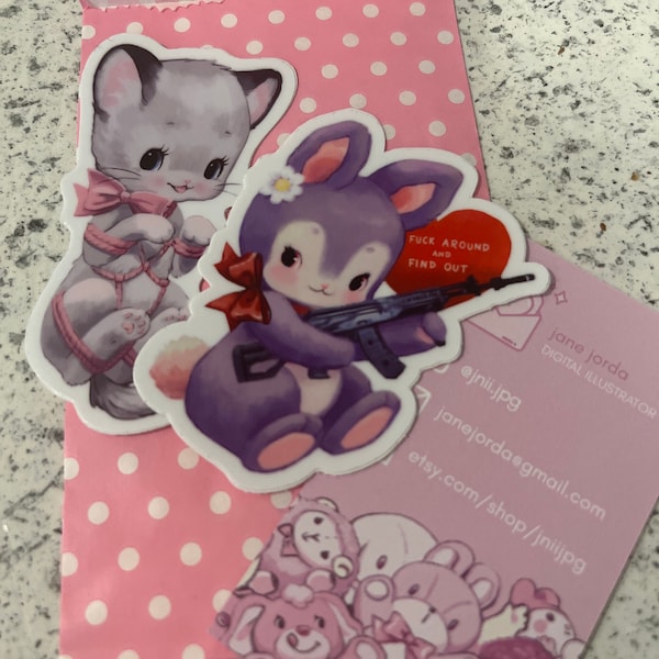 Gun Bunny Sticker | Creepy Cute Badass Rabbit FAFO Art on Waterproof ...