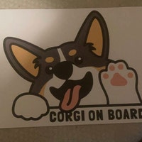 Tricolor Corgi on Board Car Decal Sticker / Peeking Black Corgi Dog ...