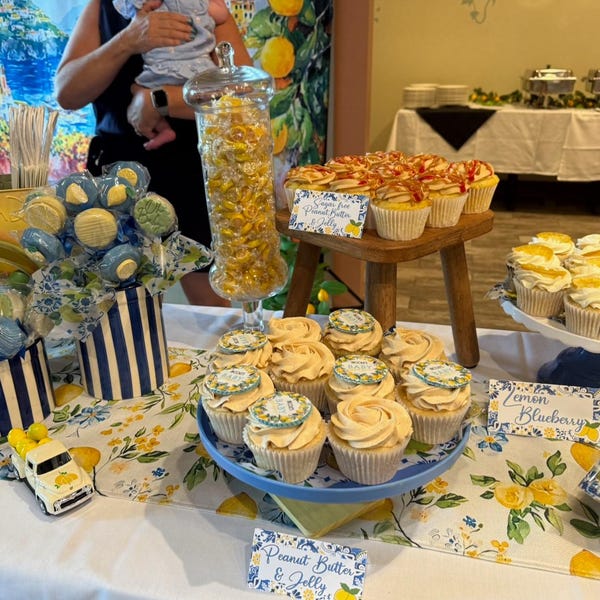 Lemon Tile Cookie Topper Italian Lemon Cupcake Italian Blue Tile ...