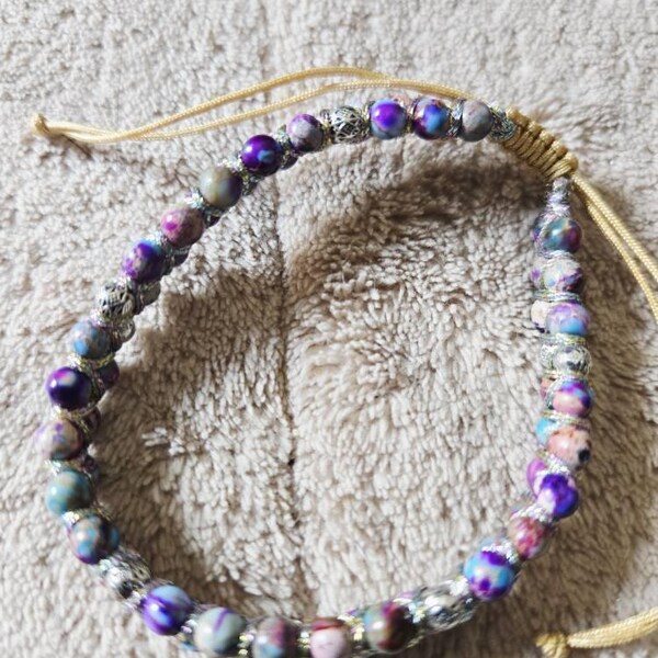 Natural Sea Sediment Jasper Bracelet - Purple Jasper Stone Braided ...
