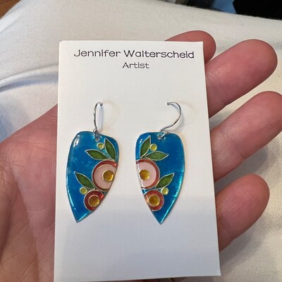 Cloisonne Transparent Enamel Polka Dot Earrings on Fine Silver ...
