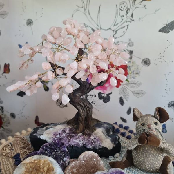 14" Tall Handmade Gemstone Tree W/ Crystal Cluster Base, 180 Total Gems ...